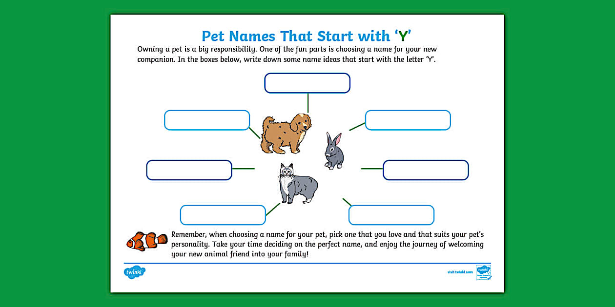 Pet Names That Start with 'Y' Activity (teacher made)