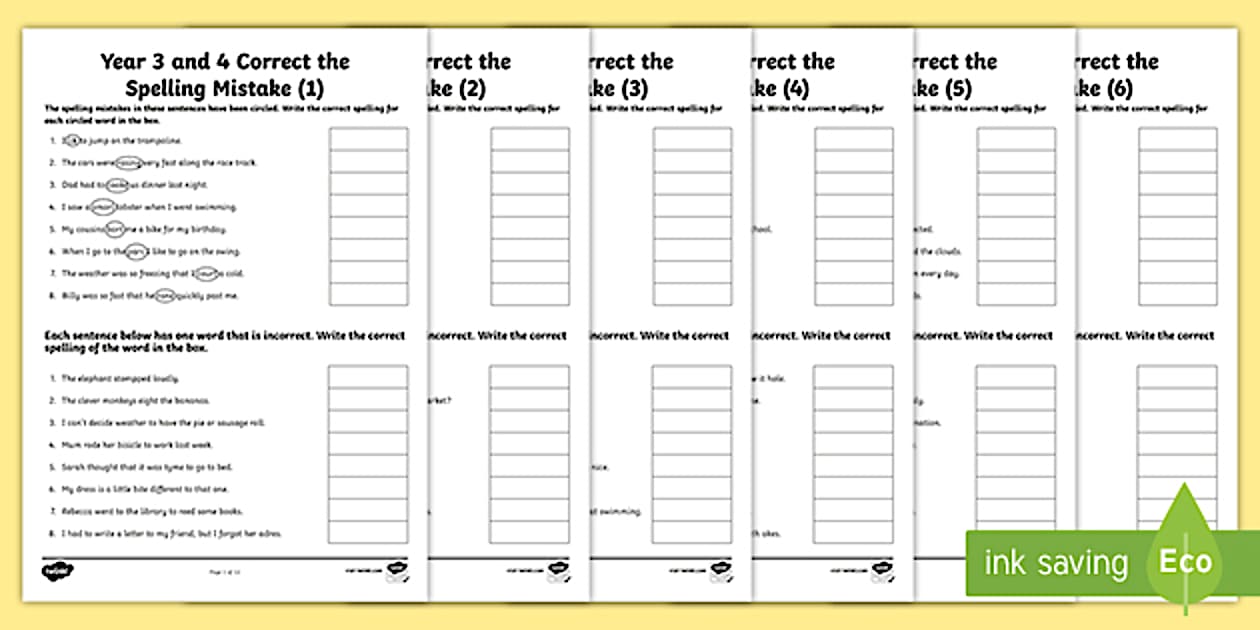 Year 3 and 4 Correct the Spelling Mistakes Set 2 Activity Pack