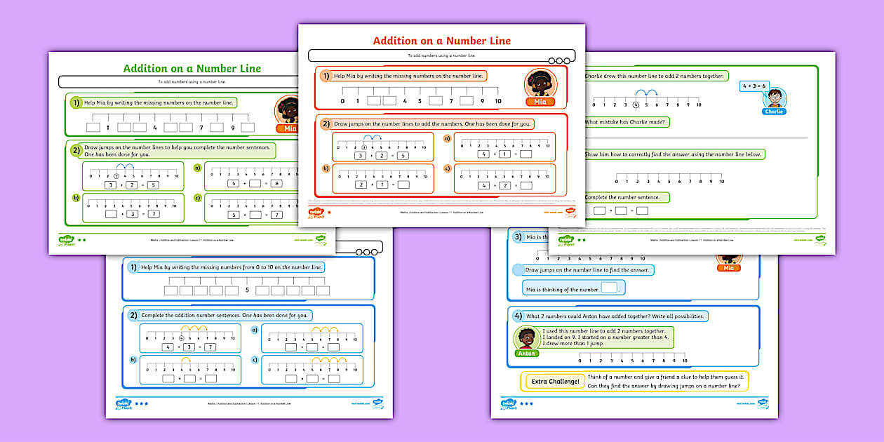 👉 Addition on a Number Line Differentiated Maths Worksheets