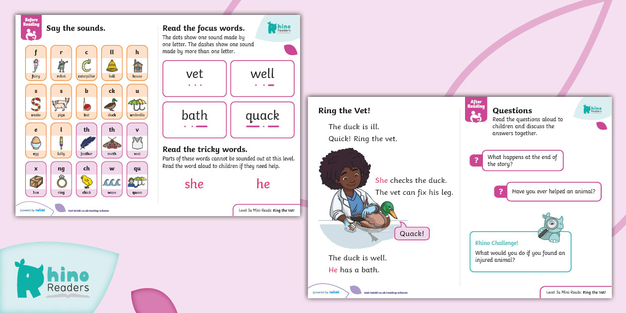 Rhino Readers Intervention: Ring the Vet (Level 3a) - Twinkl