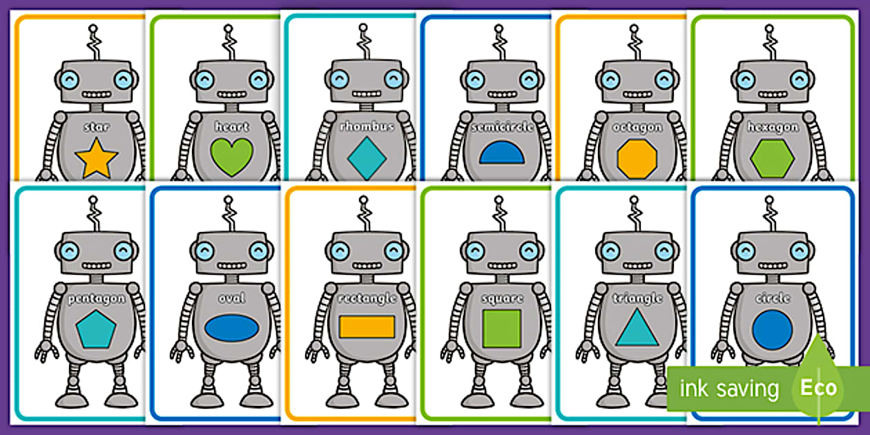 2D Shapes on Robots Display Posters (teacher made) - Twinkl