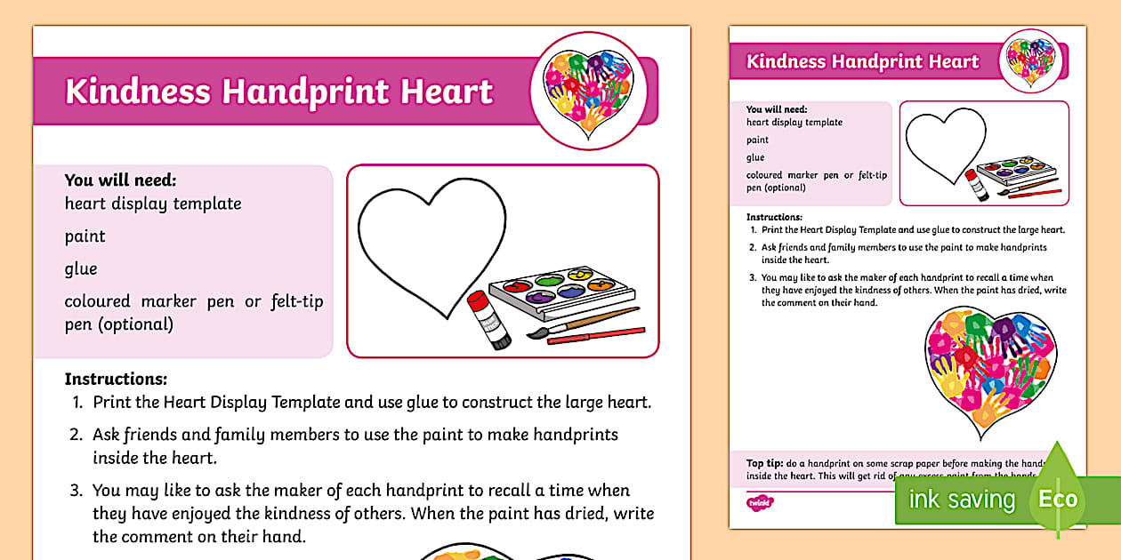 Editable Kindness Handprint Heart Craft Instructions
