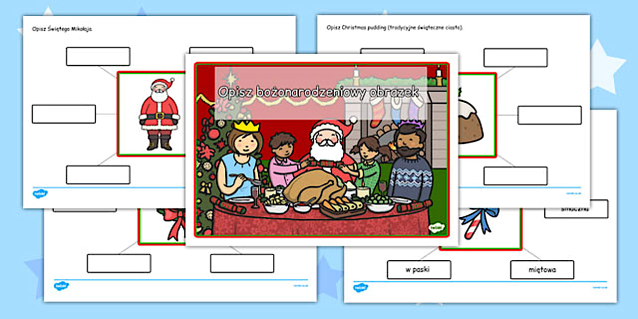 Black and White Describe the Picture Christmas Writing Frame Polish