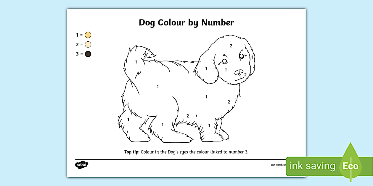 Dog Colour-by-Number Worksheet | Twinkl KS1 | Colour-Number