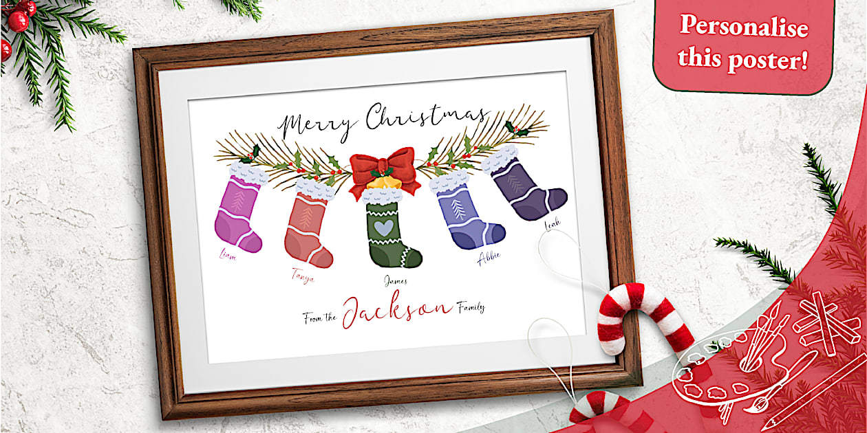 Personalised Christmas Stockings Family Editable Poster
