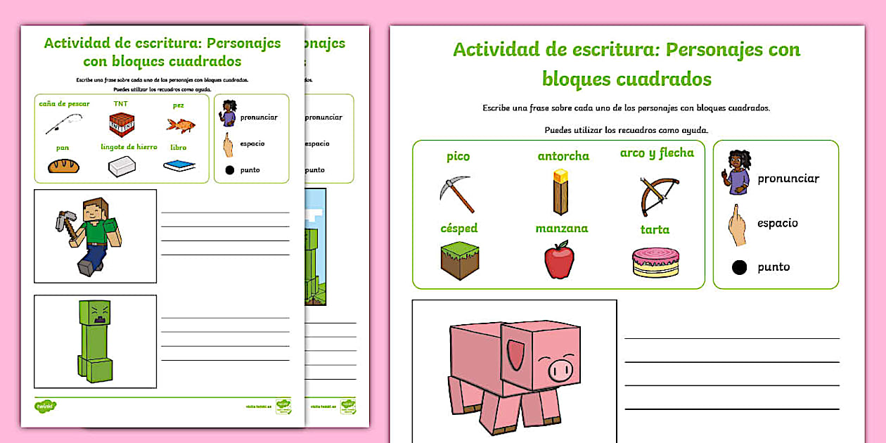 Ficha de actividad: Personajes con bloques cuadrados - Escritura