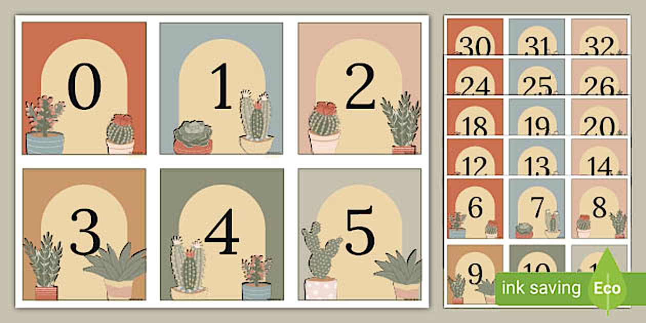 Succulents-Themed Square Number Cards (Hecho por educadores)