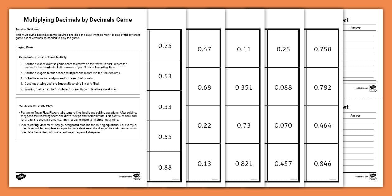 Fifth Grade Multiplying Decimals by Decimals Game - Twinkl