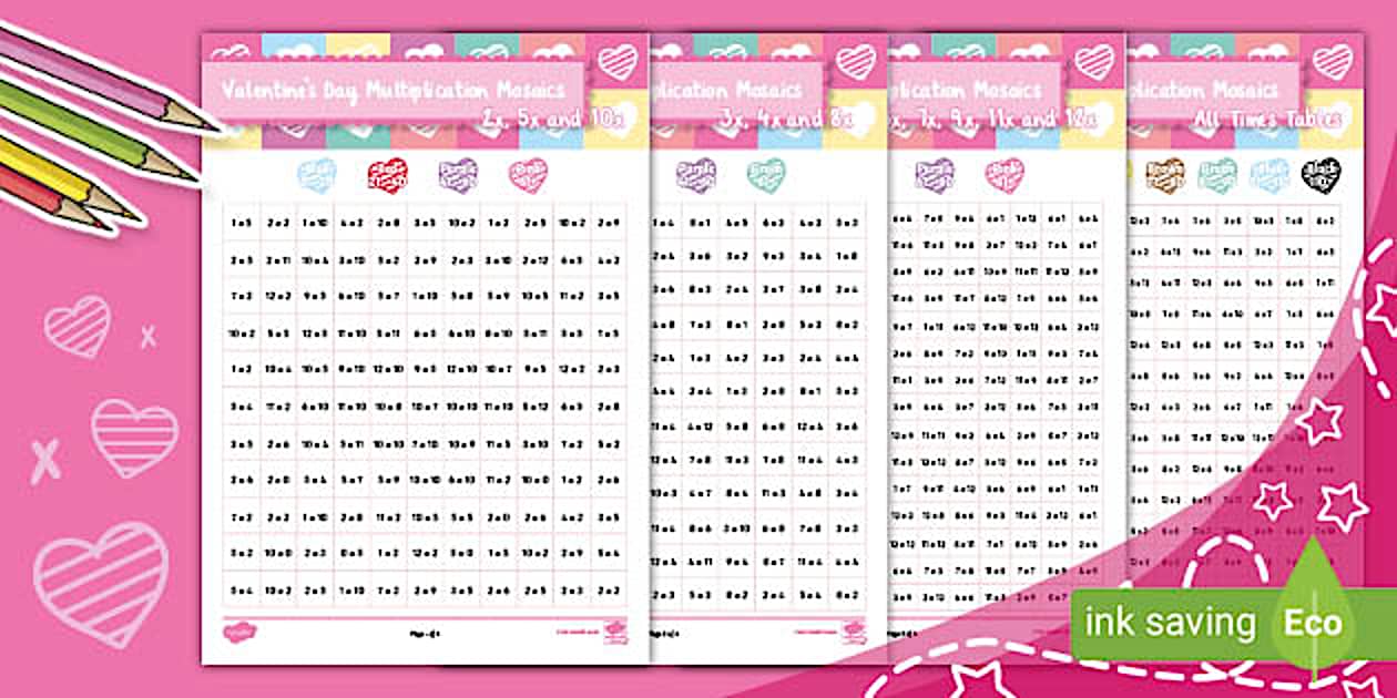 Valentine's Day Multiplication Mosaics (Ages 7 - 11)