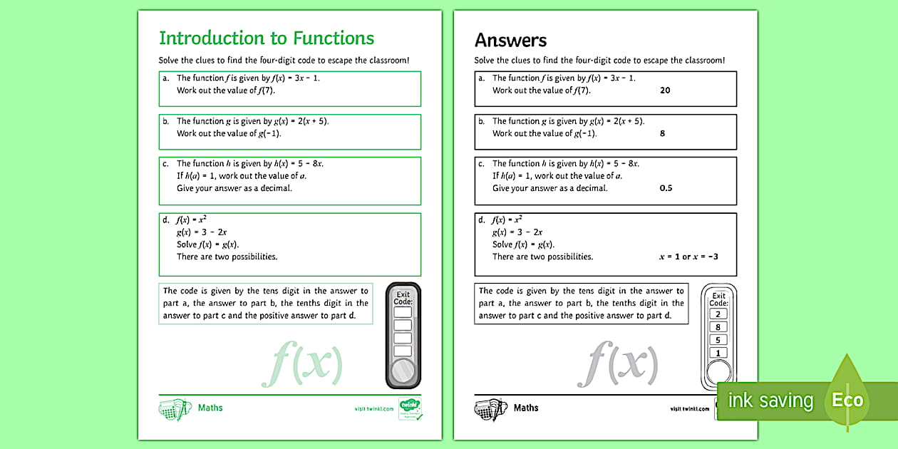 Escape the Room: Introduction to Functions Exit Ticket