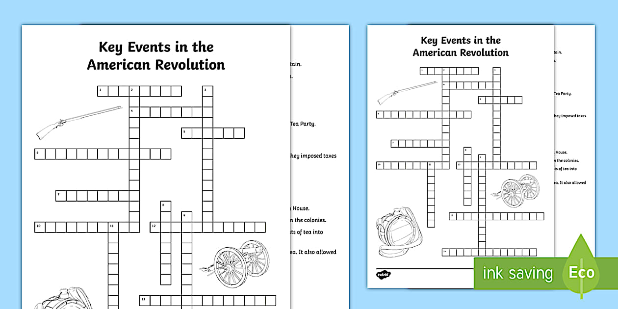 Key Events in the American Revolution Crossword - Twinkl