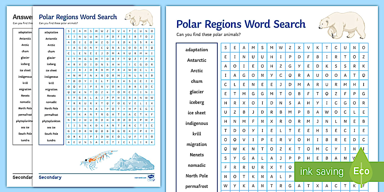 Polar Regions Word Search Worksheet / Worksheet