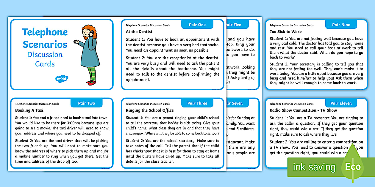 Telephone Discussion Cards - 1st/2nd Class Resources