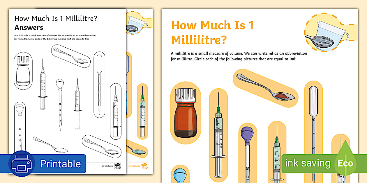 How Much Is 1 Millilitre Activity Sheet (teacher made)