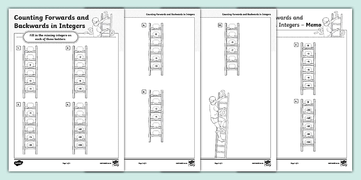 Counting Forwards and Backwards in Integers Activity Sheet