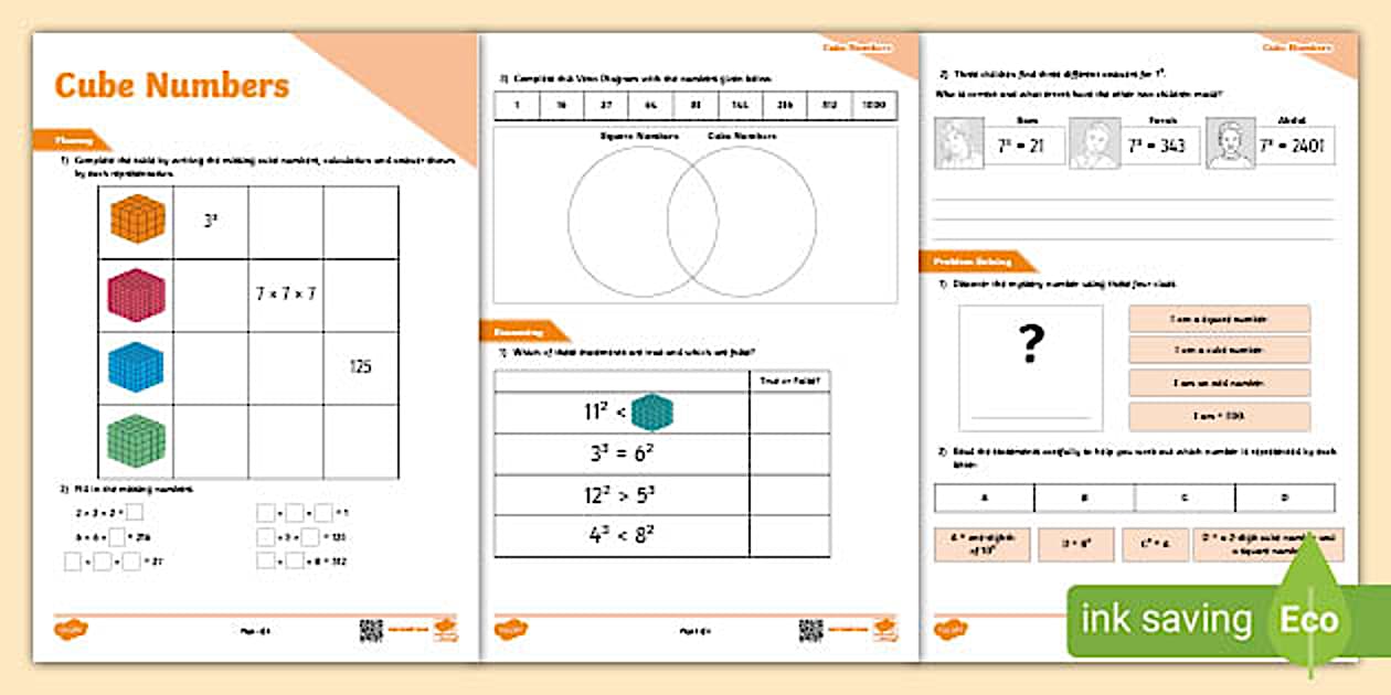 👉 Year 5 Cube Numbers Maths Worksheet (teacher made)