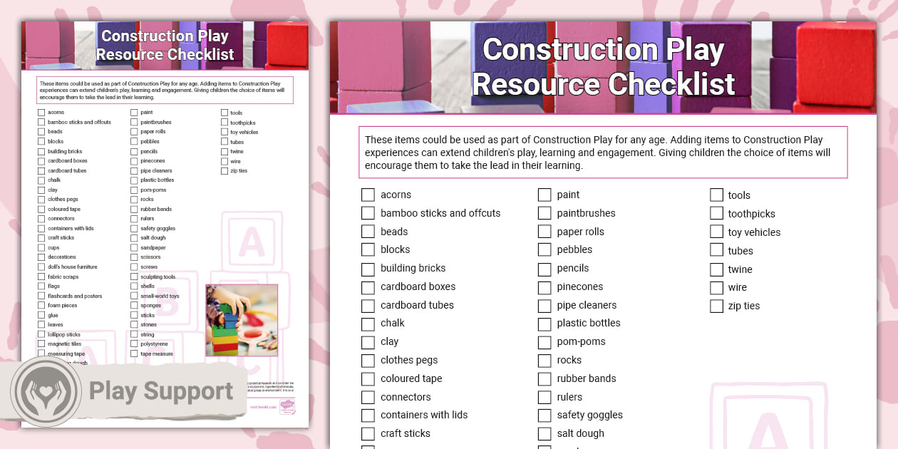 Play for All - Construction Resource Checklist Adult Ideas