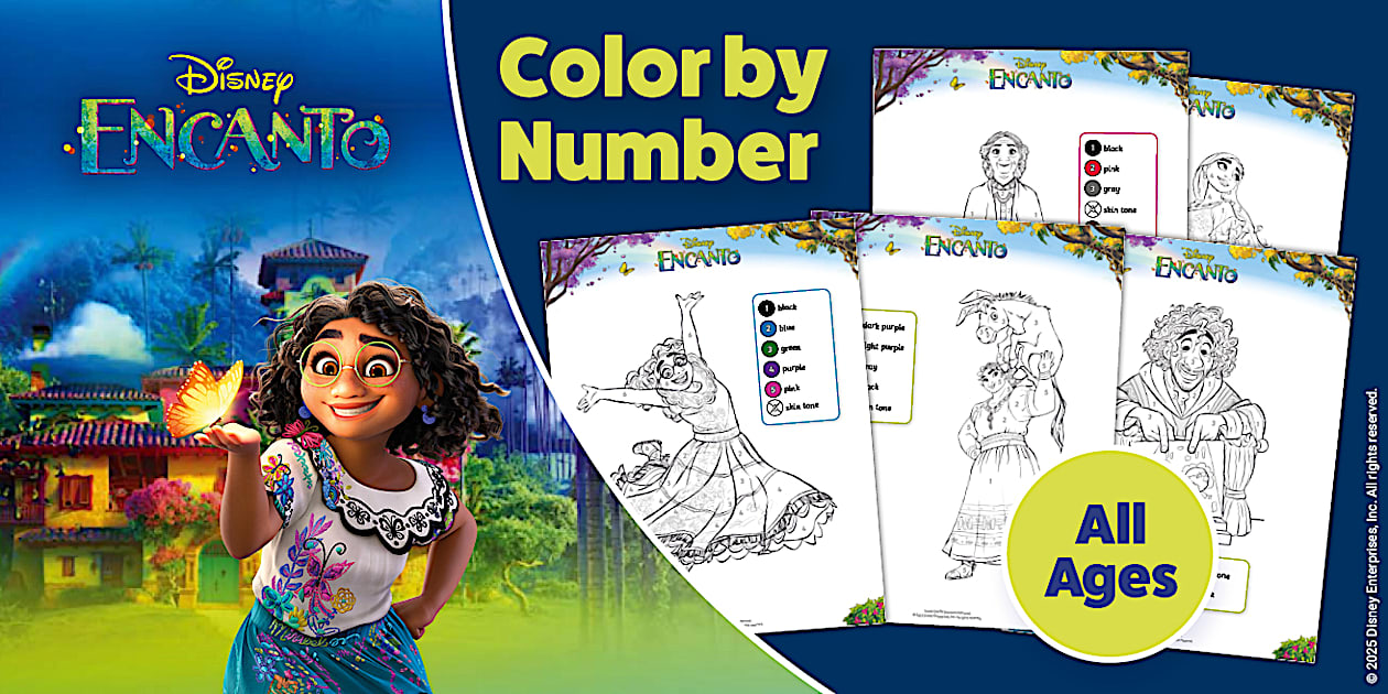 Encanto Color by Number Worksheets for Kids | Twinkl USA