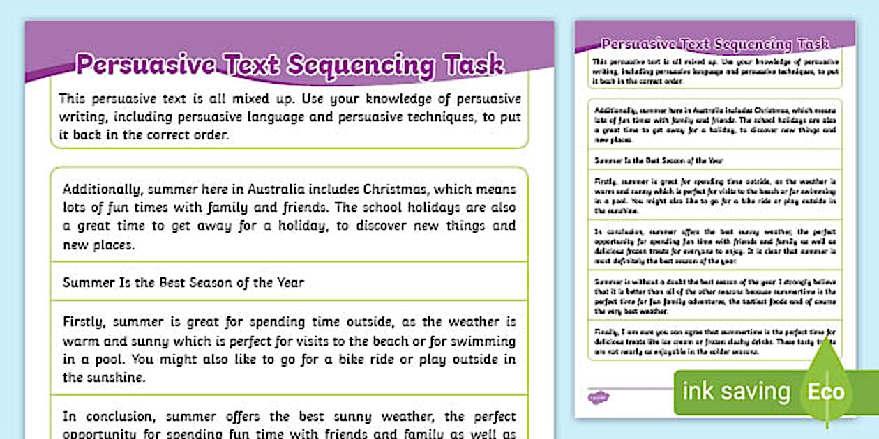 Persuasive Text Sequencing Task - Twinkl