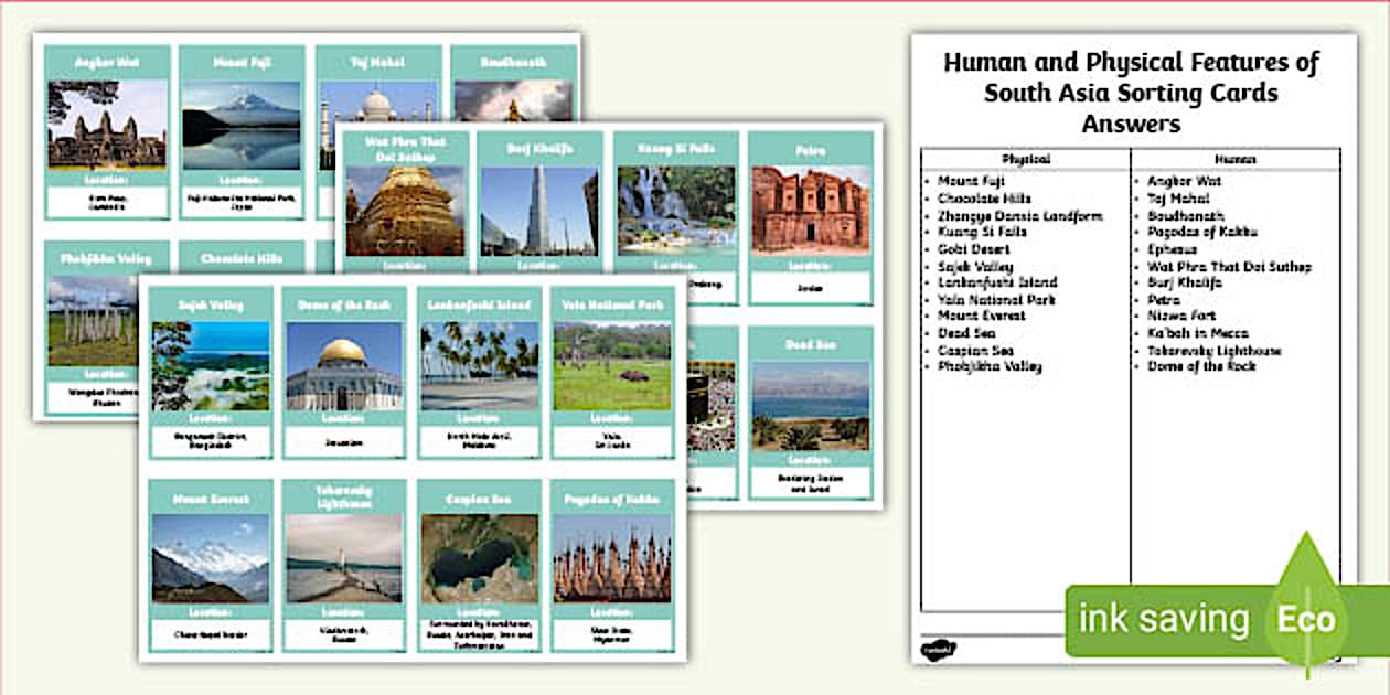 Human and Physical Features of Asia Sorting Cards - Twinkl