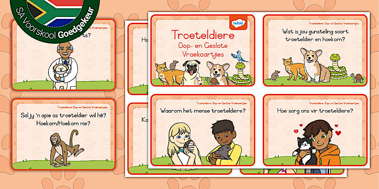 Troeteldiere: Oop- en Geslote Vraekaartjies - Twinkl