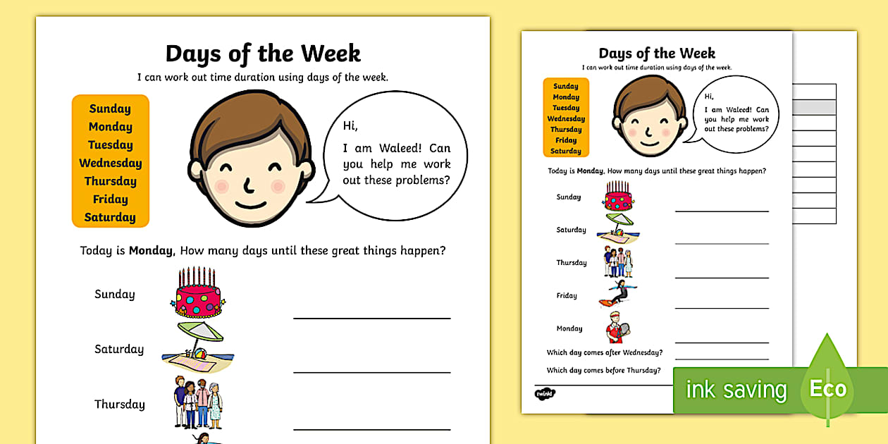 SA Days of the Week Worksheet (teacher made) - Twinkl