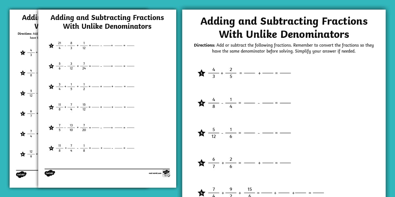 Adding and Subtracting Fractions With Unlike Denominators