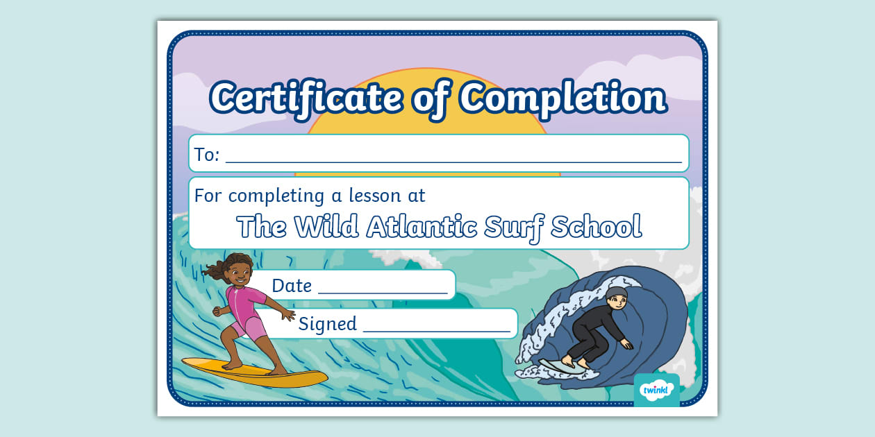 Surf School Certificate (teacher made) - Twinkl