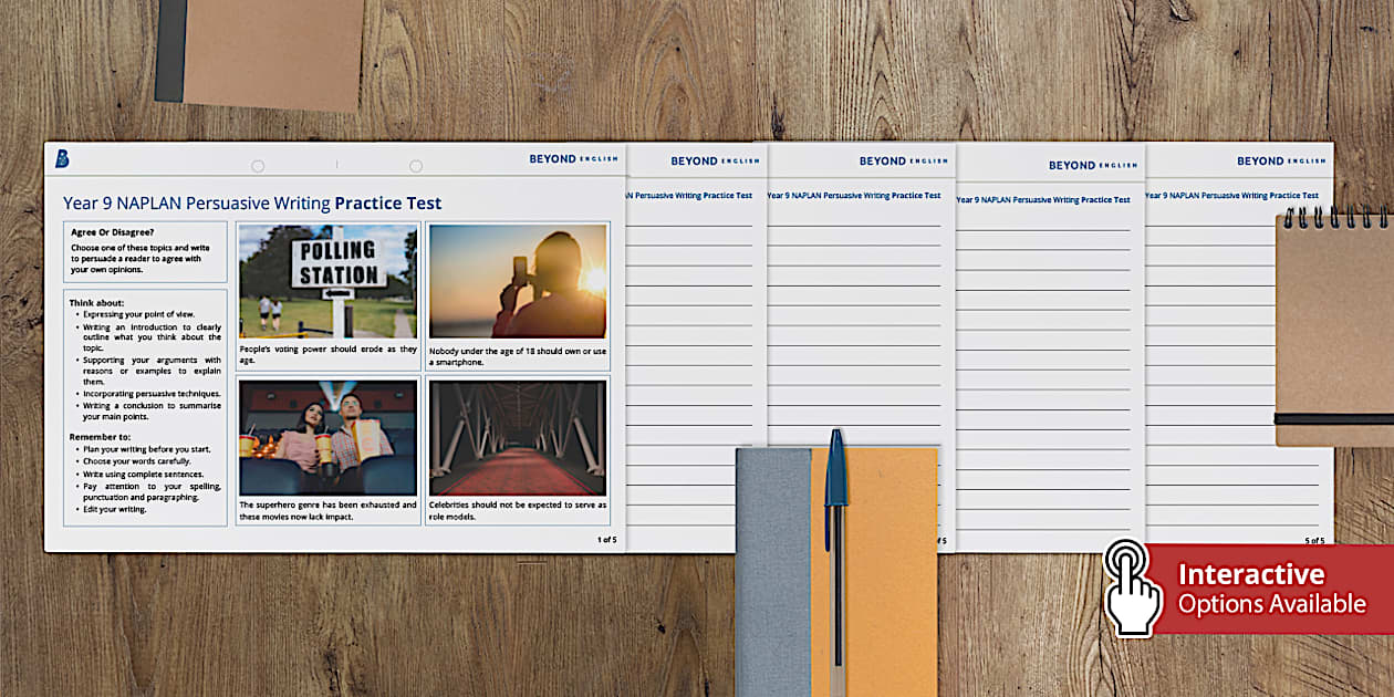 Year 9 NAPLAN Persuasive Writing Practice Test - Twinkl