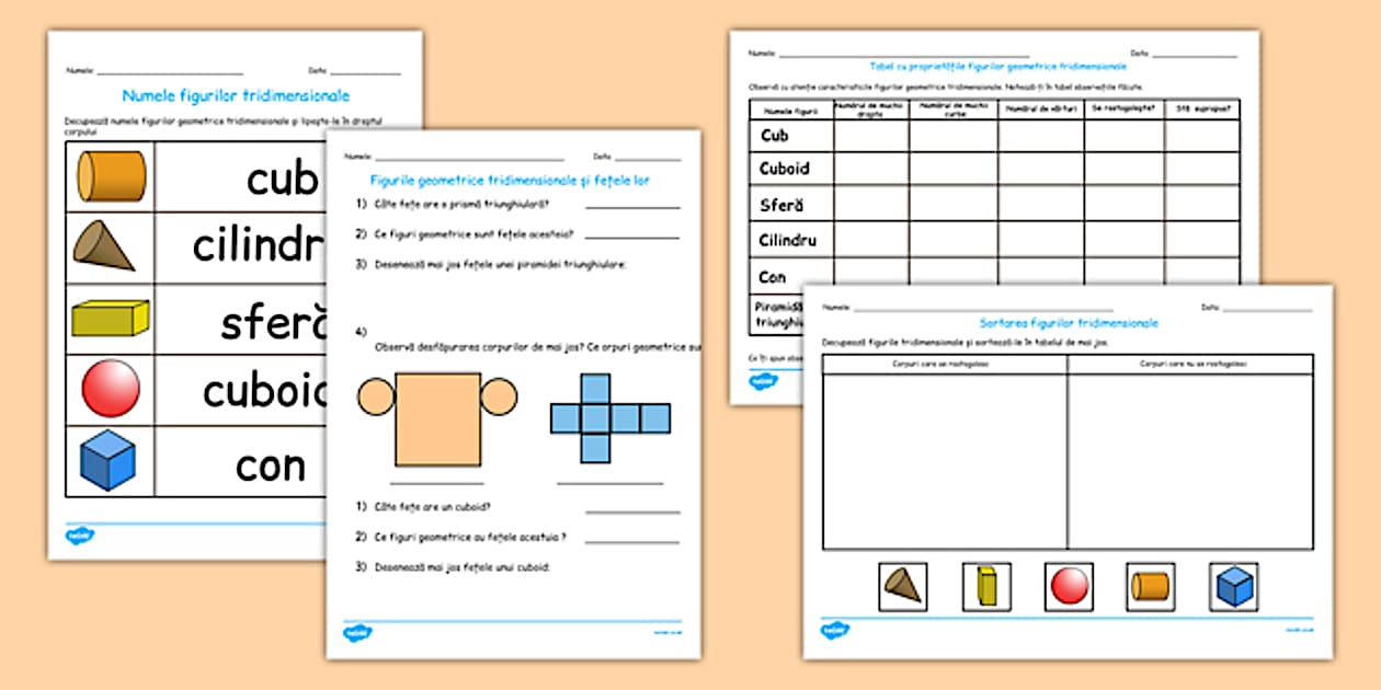 Proprietățile figurilor geometrice tridimensionale - Twinkl