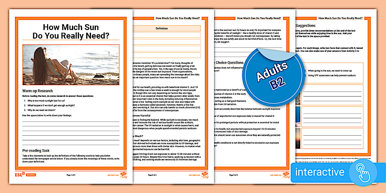 ESL How Much Sun Do You Really Need? [Adults, B2] - Twinkl