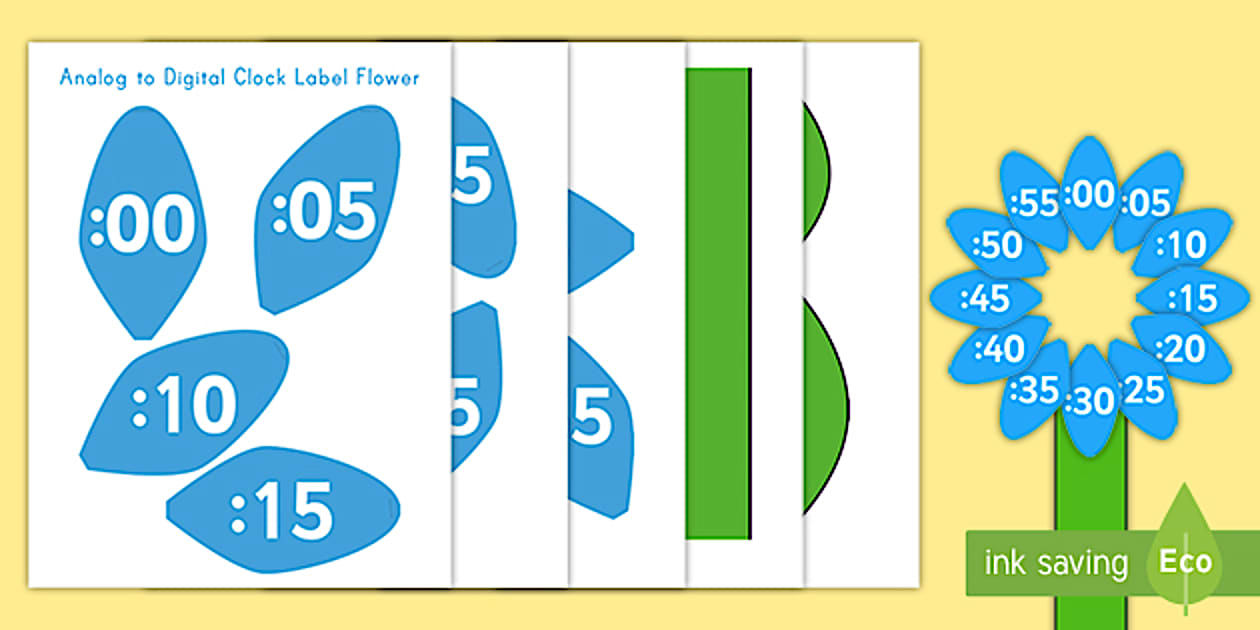 Analog to Digital Clock Flower Labels (Teacher-Made)