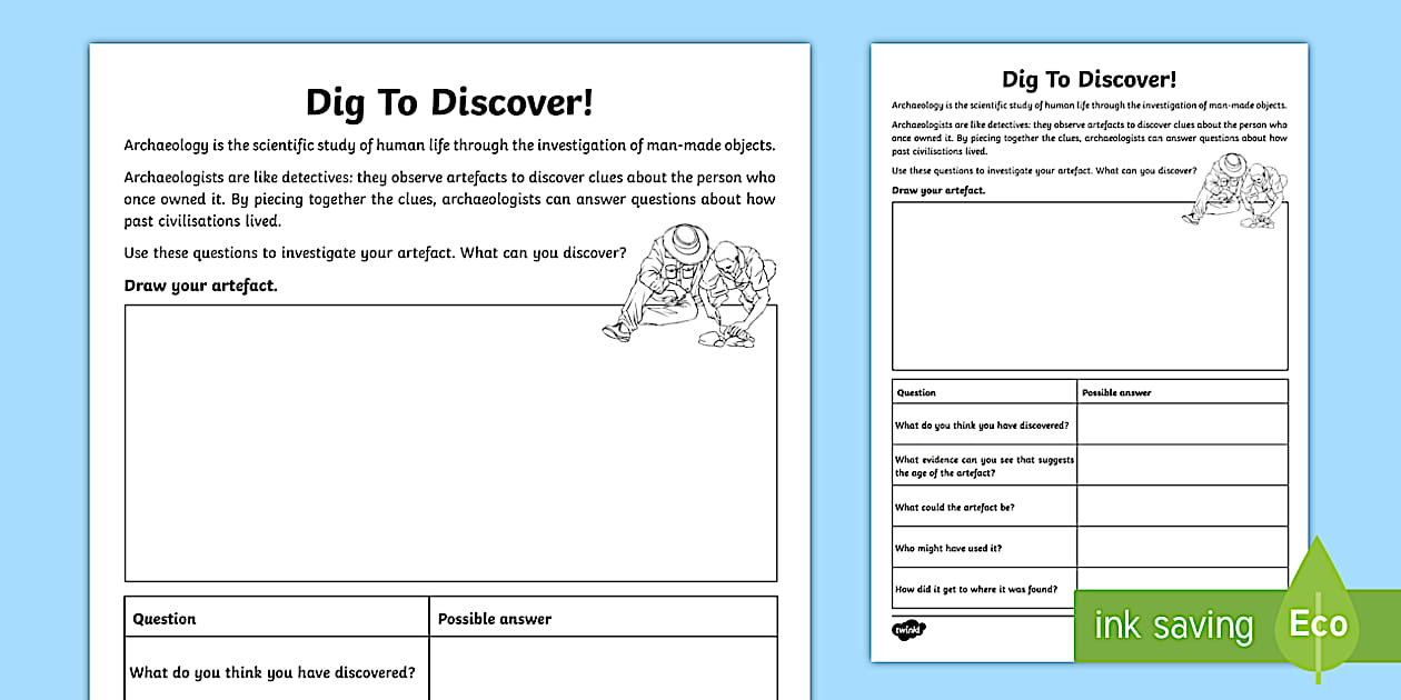 Dig To Discover: Artefact Investigation Worksheet - Twinkl