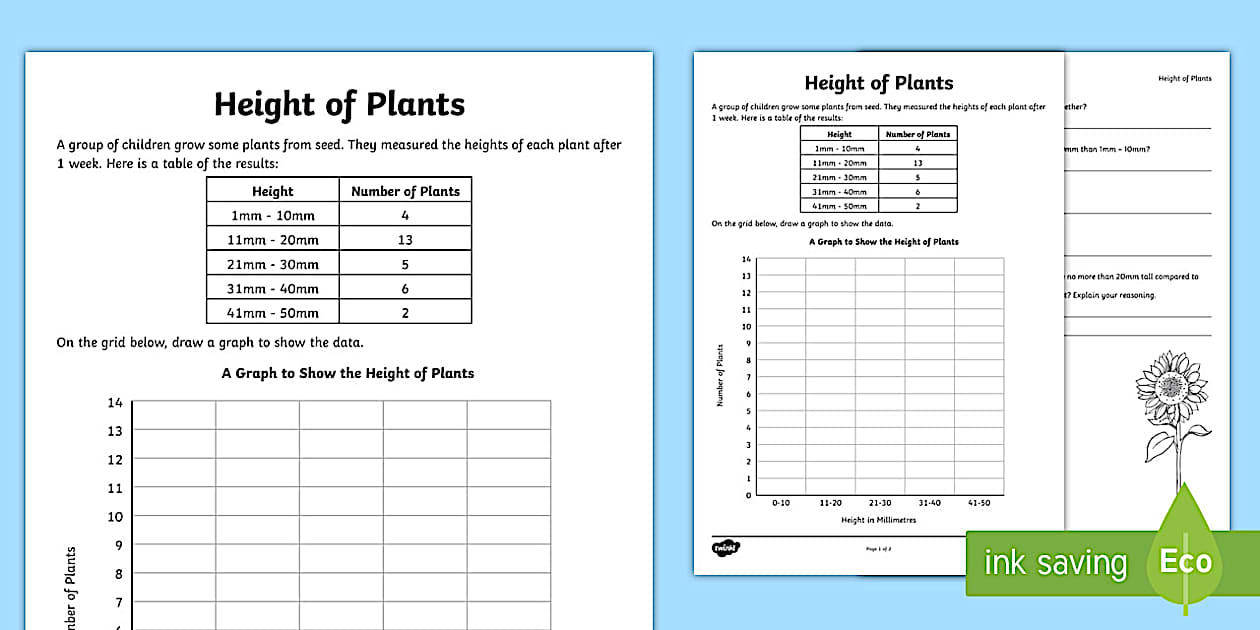 KS2 Height of Plants Continuous Data Graph Worksheet / Worksheet