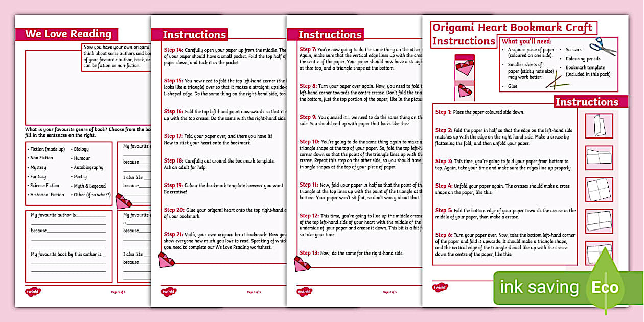 Origami Heart Bookmark craft with easy instructions.