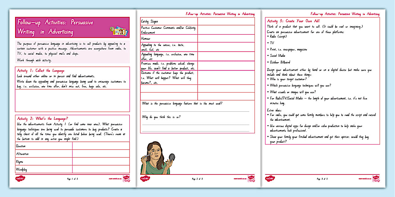 Follow-up Activities: Persuasive Writing in Advertising