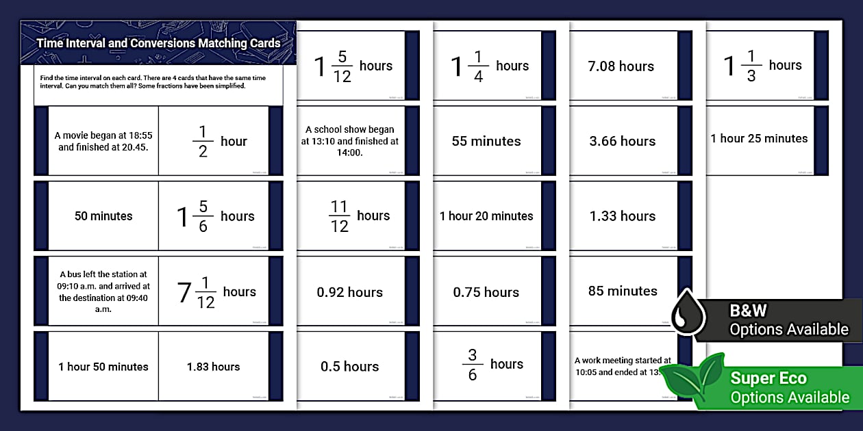 Time Interval and Conversions Matching Cards (teacher made)