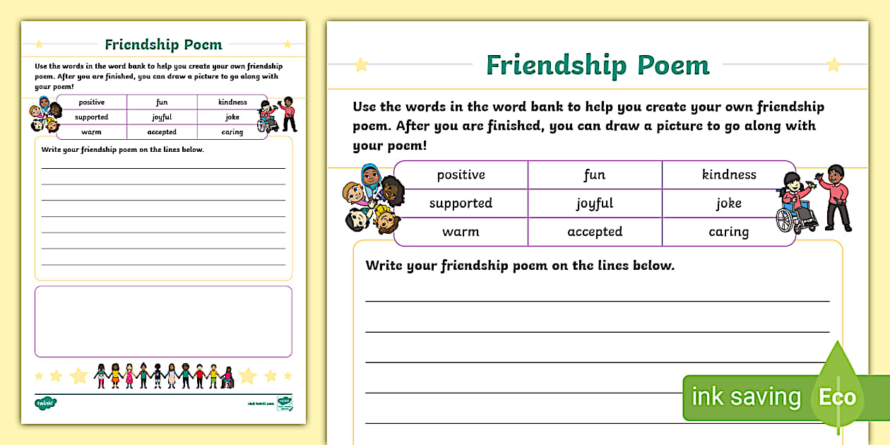 Friendship Poem Writing Template (teacher made) - Twinkl