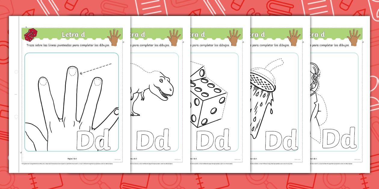 Guía de Trabajo: Trazos sobre Dibujos - Letra D - Twinkl