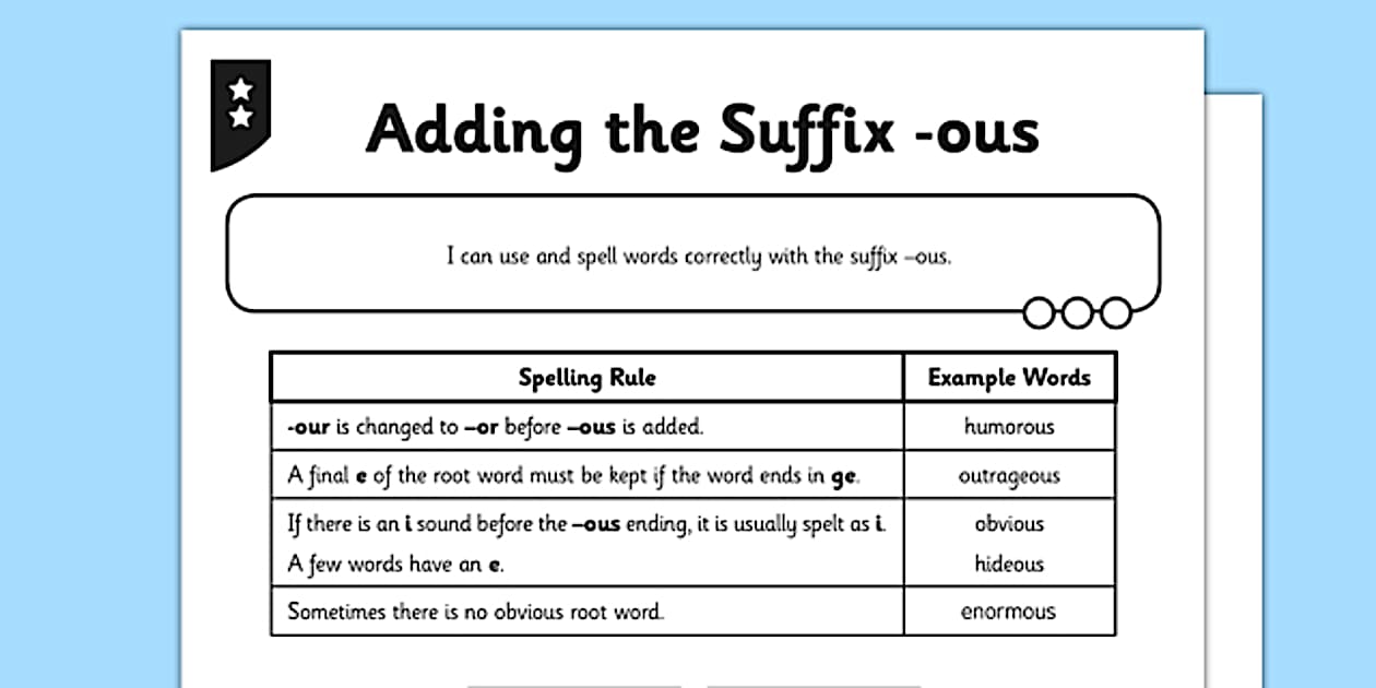 Adding the Suffix -ous Differentiated Worksheet / Worksheet Pack