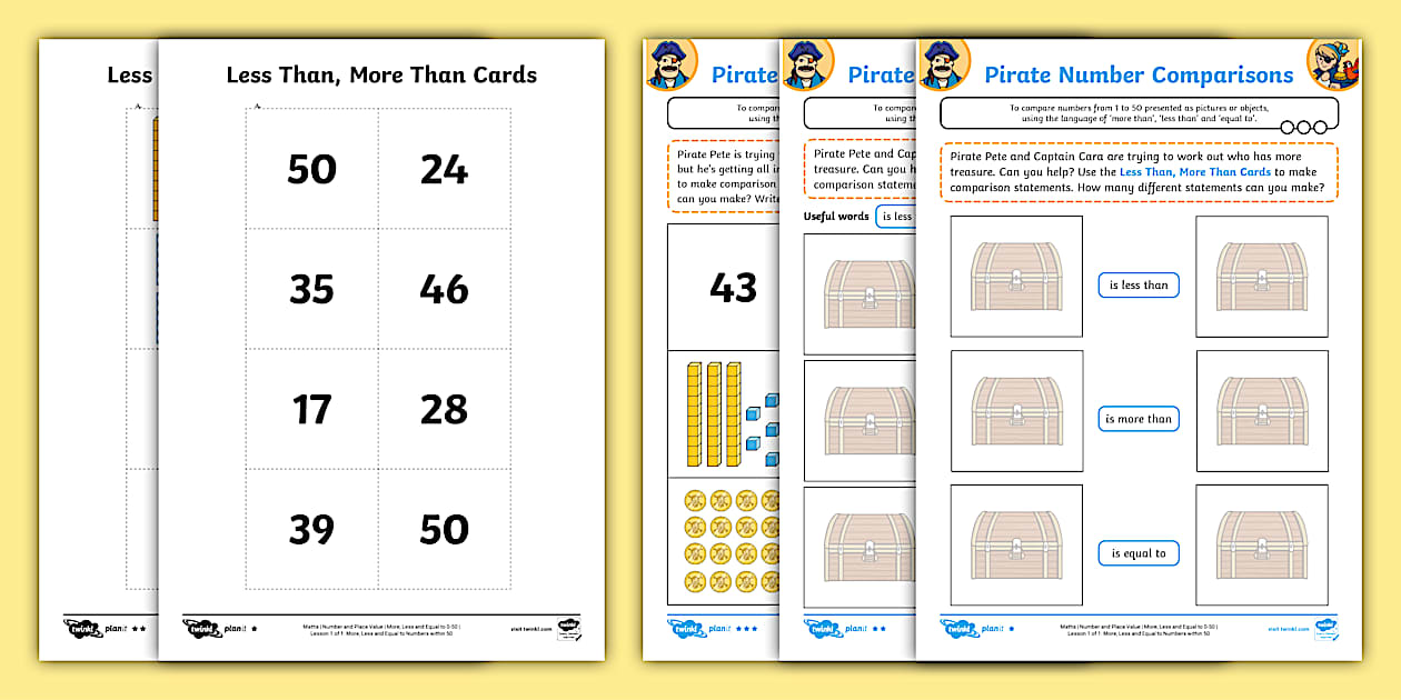 👉 Year 1 Numbers Under 50 Less Than More Than Maths Cards