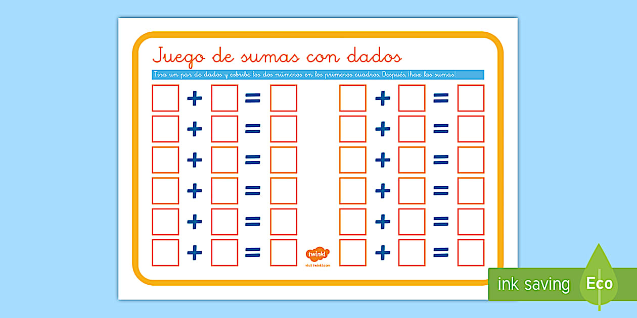 Juego: Sumas con dados (teacher made) - Twinkl