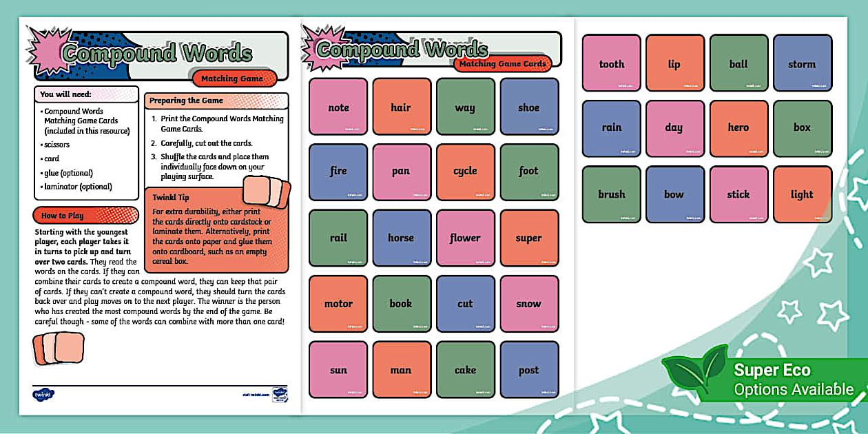 Compound Words Matching Game (Ages 5 - 7) (teacher made)