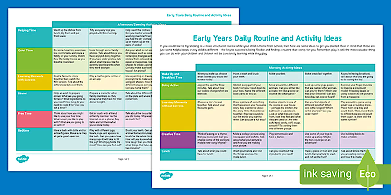 Early Years Daily Routine and Activity Ideas - Twinkl