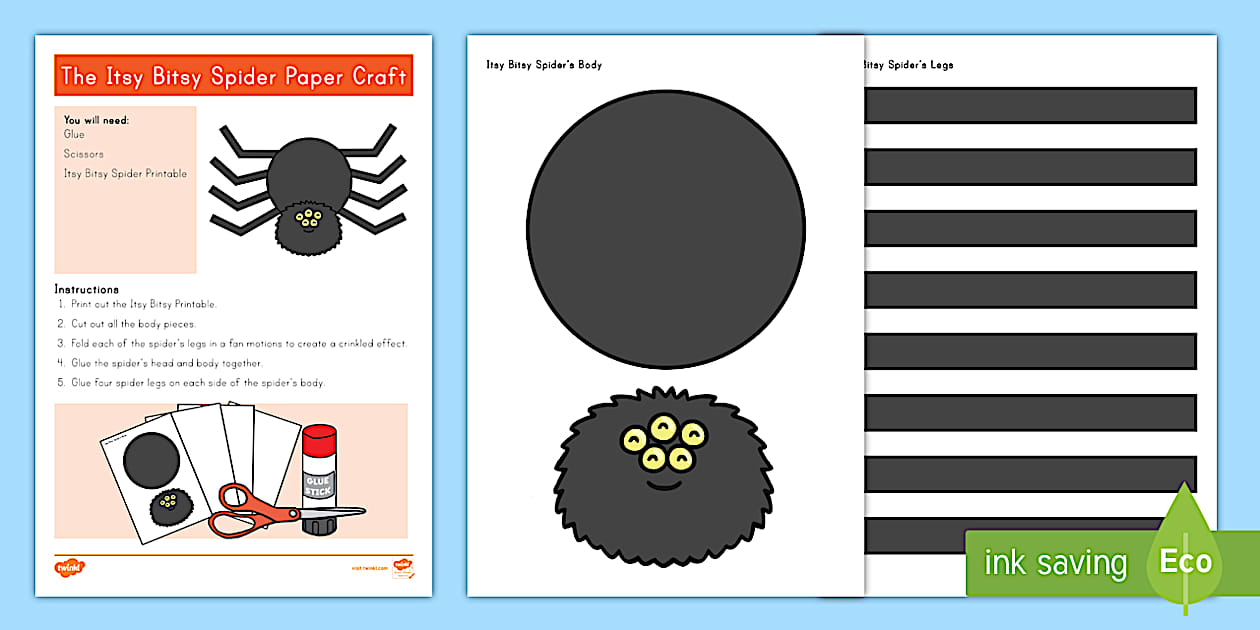 Black and White The Itsy Bitsy Spider Paper Craft - Twinkl