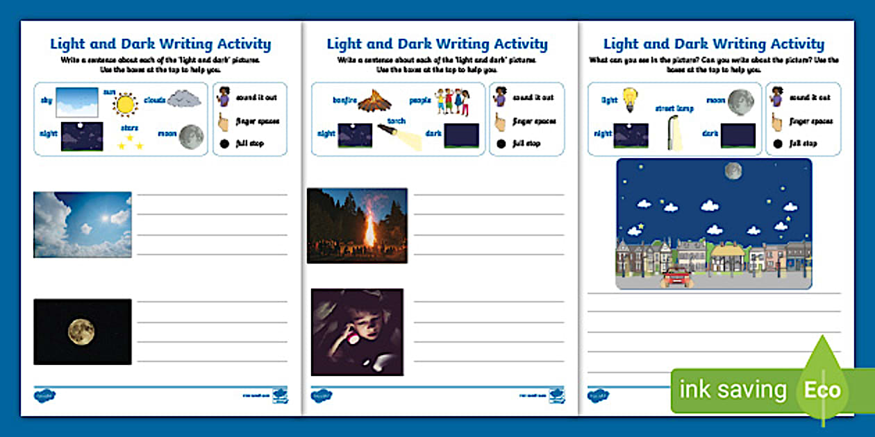 Light and Dark Early Writing Activities (teacher made)