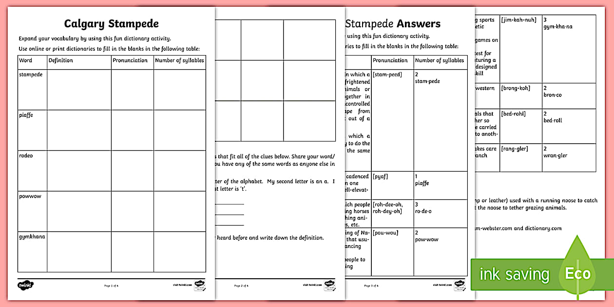 Calgary Stampede Dictionary Find Worksheet / Worksheet