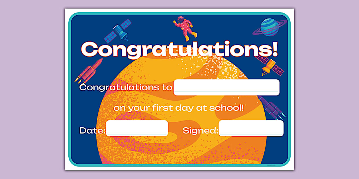 Space-Themed First Day of School Certificate (teacher made)