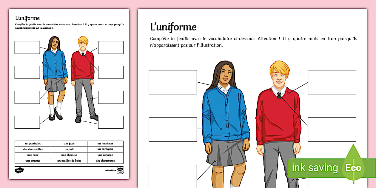 School Uniform Worksheet / Worksheet French