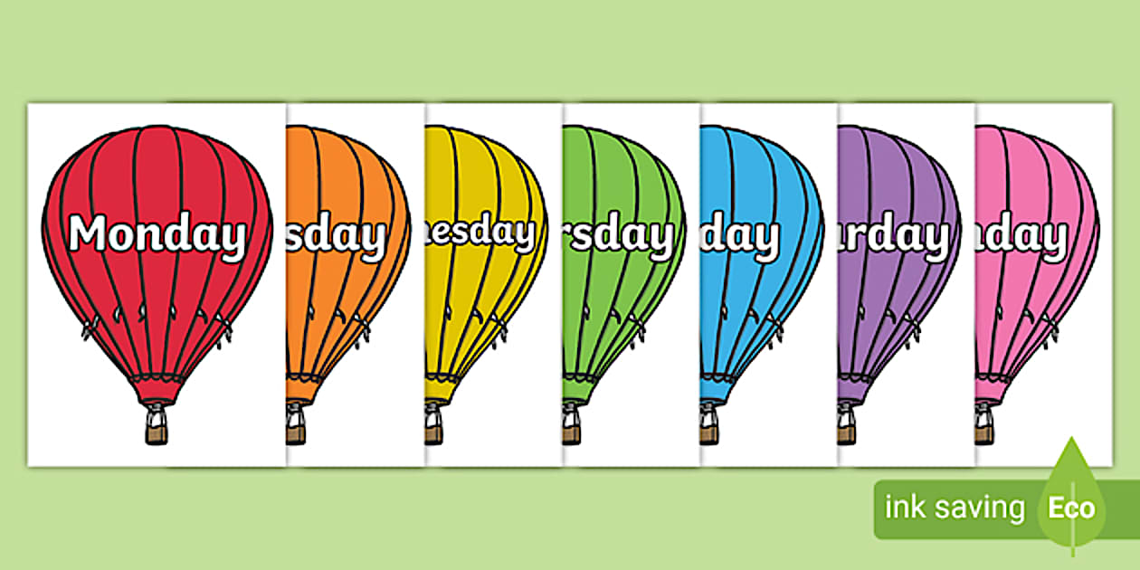 👉 Days of the Week on Hot Air Balloons (plain) - Twinkl